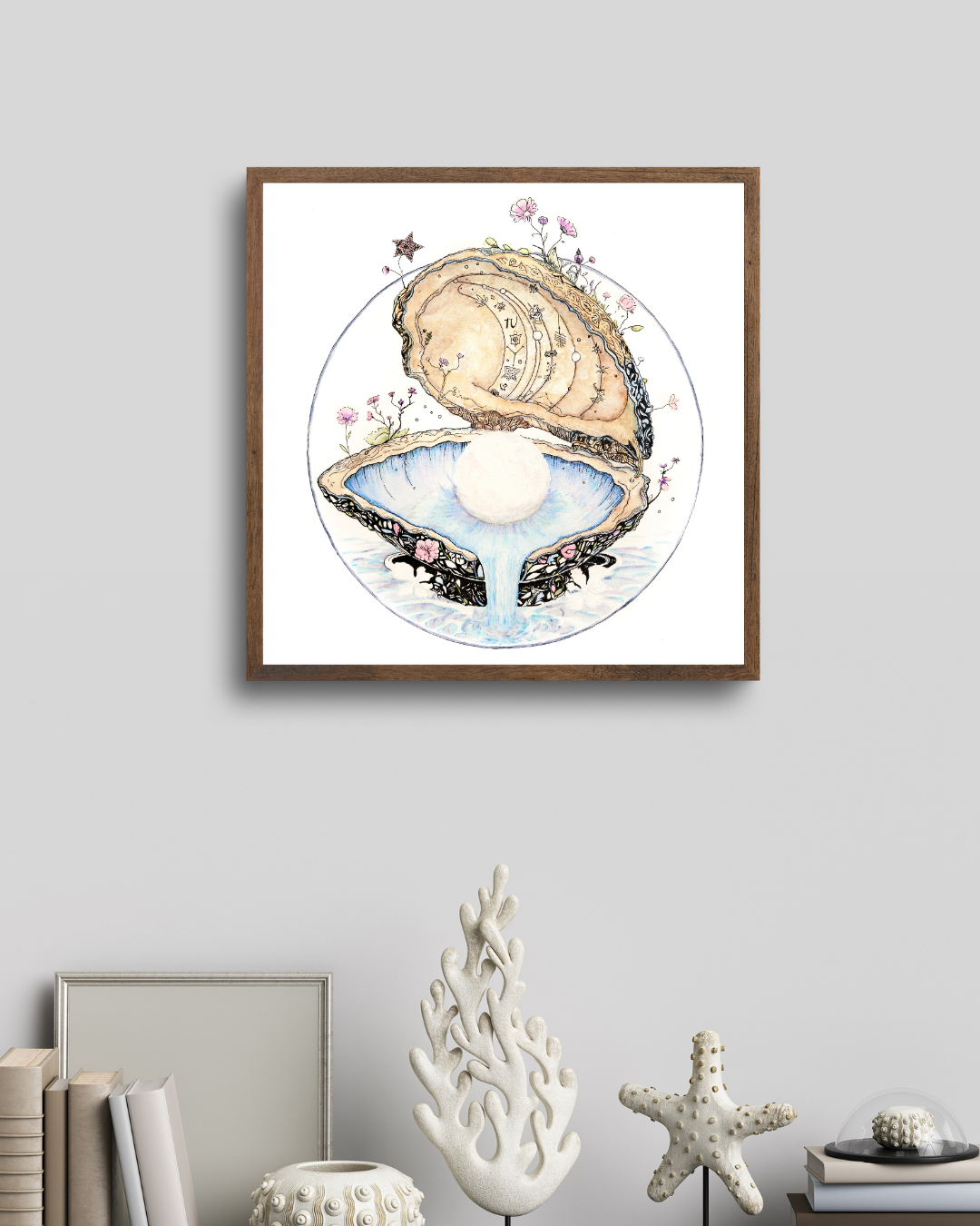 Pearl of Wisdom - Oyster Shell 10x10", 5x7" Art Print with Poem ...