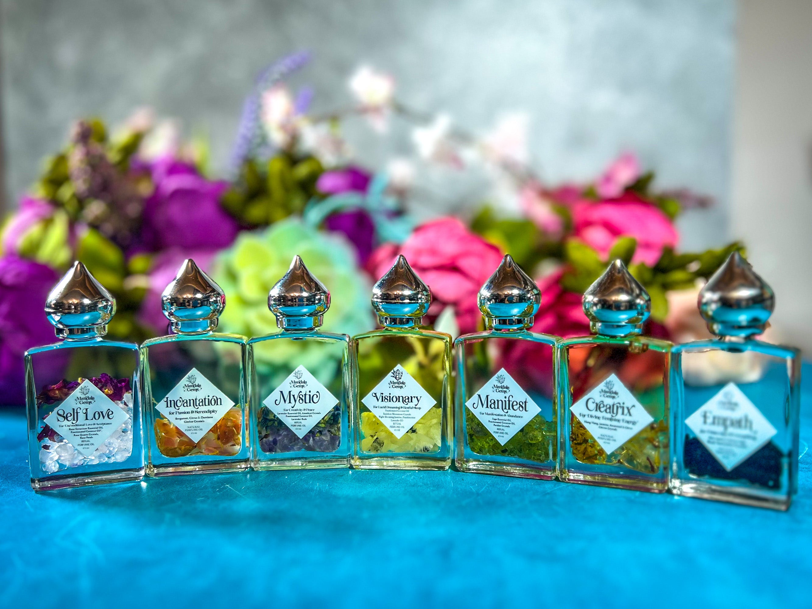 Crystal Infused Natural Perfume Oil 7 Scents Gift Set – Mandala Gems