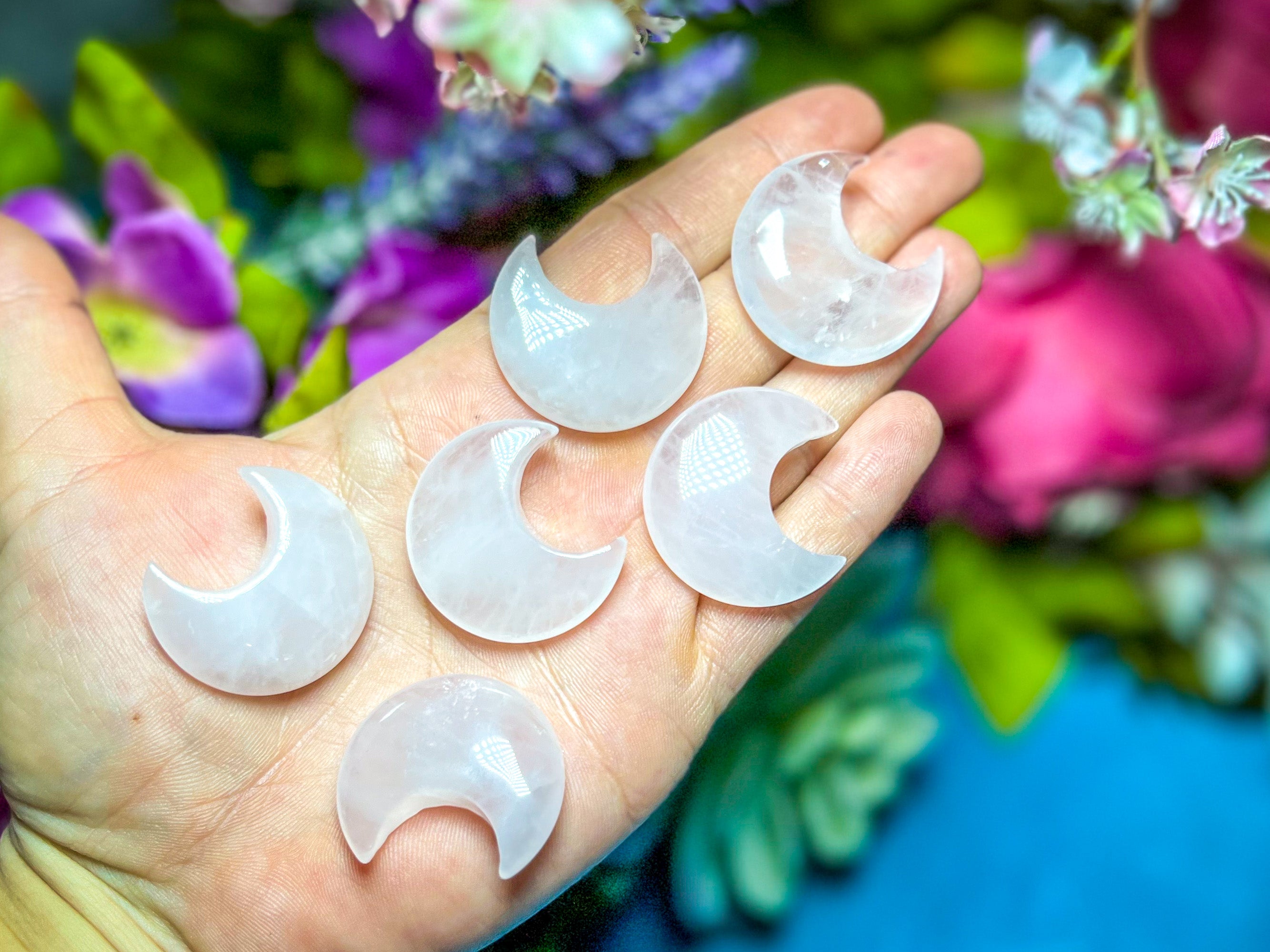 30mm Rose Quartz Crescent Moons for Unconditional Love – Mandala Gems